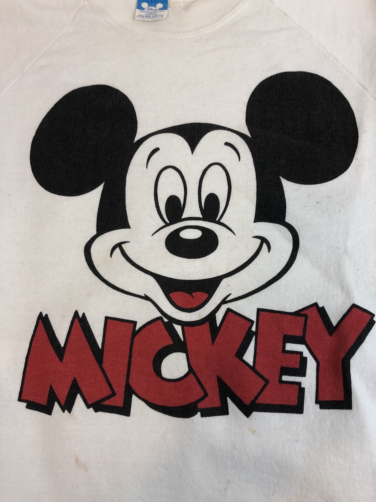 Vintage Mickey Mouse Size L 80s Big Face Distressed D… - Gem