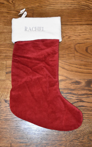 Pottery Barn Classic Velvet Stocking Red Rachel Monogram NEW Medium | eBay