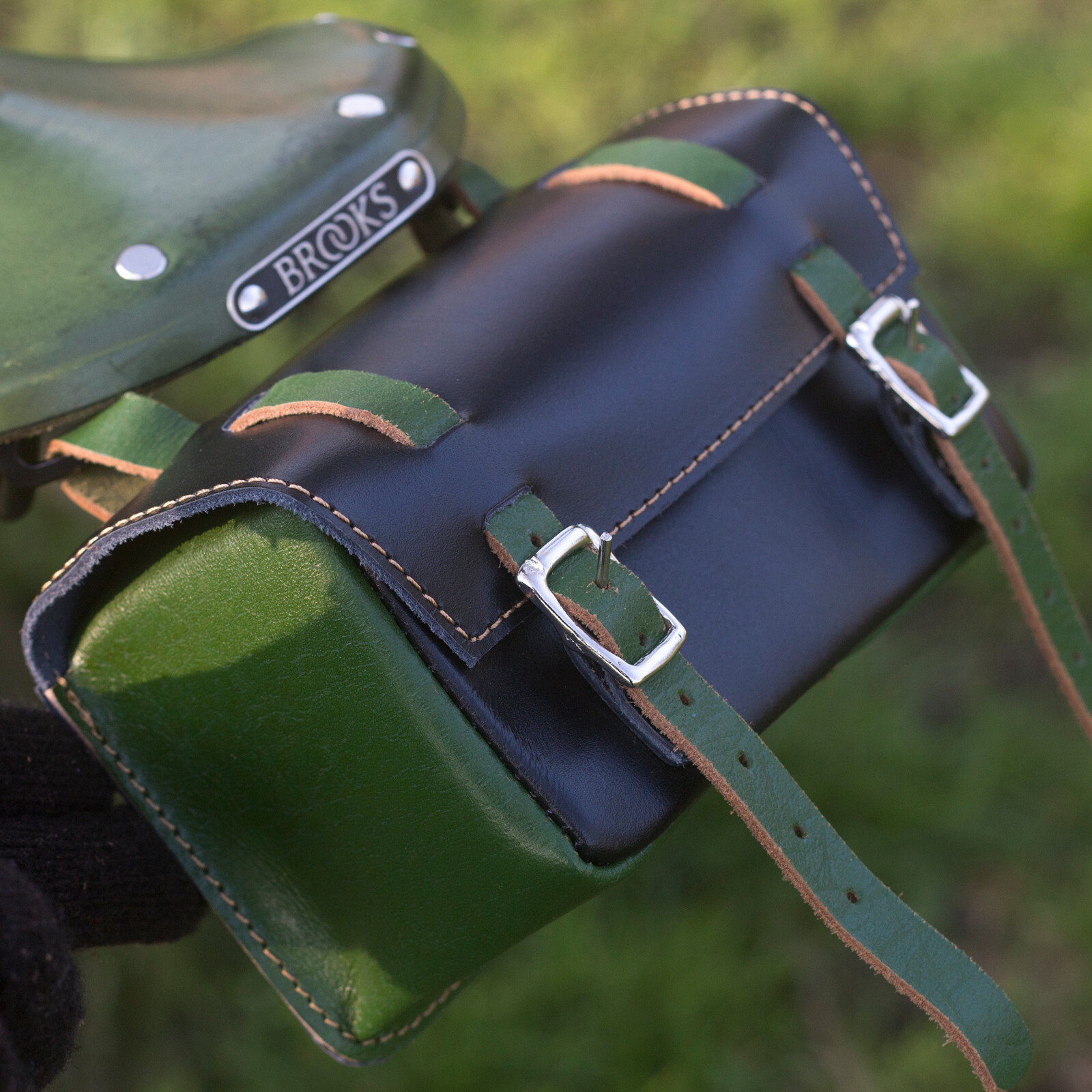 Bicycle Tool Bag Genuine Leather Vintage Retro Bicycle in BLACK GREEN ...