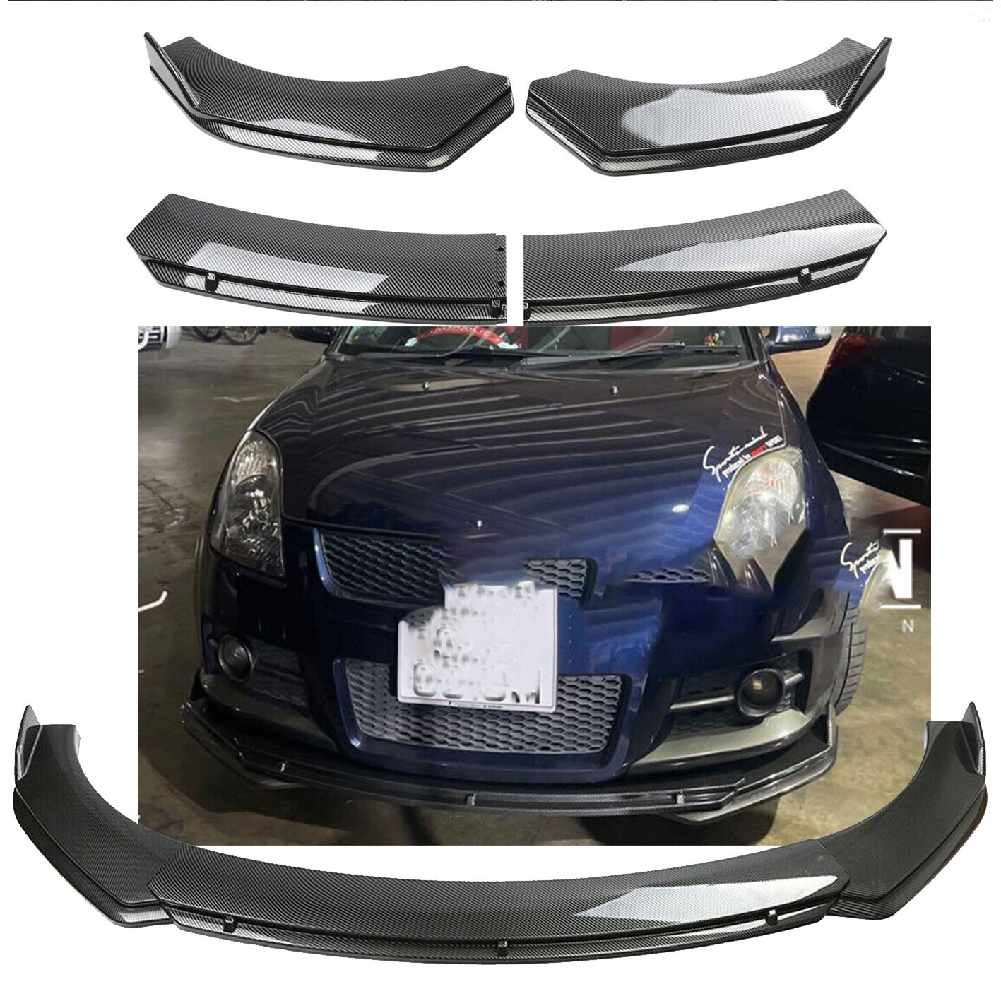 Carbon Fiber Style For Suzuki Swift 2000- Front Bumper Lip Splitter ...