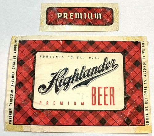 Highlander Premium Beer Bottle Label Missoula Montana With Neckband ...