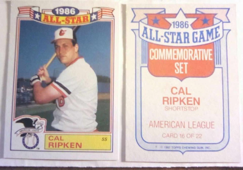(2) 1987 TOPPS # 16/22 1986 ALL STAR GAME COMMEMORATIVE SET CAL RIPKEN ...