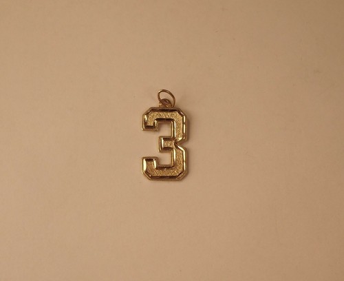 14K Yellow Gold Number "3" Pendant - Gem