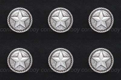 Set of 6 WESTERN TACK ANTIQUE ROUND ROPE EDGE STAR CONCHOS 1-1/4" screw ...