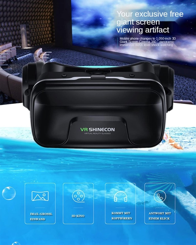 VR Brille für Handy,VR Headset Virtual Reality Brille 3D mit Bluetooth ...