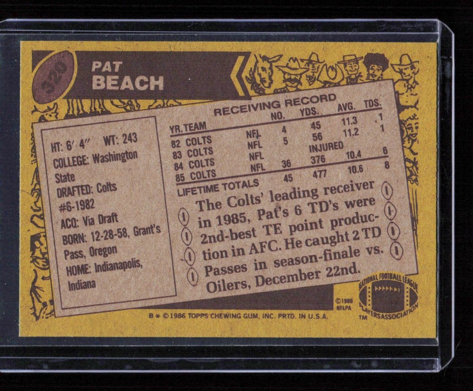 Pat Beach 1986 Topps #320 Rookie | eBay UK