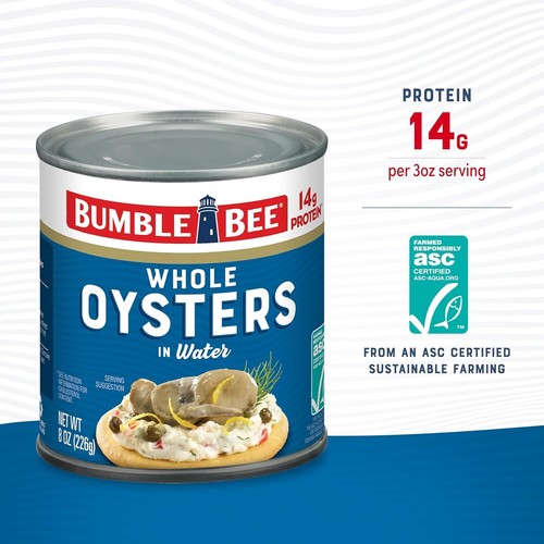 Bumble Bee Premium Select Whole Canned Oysters, 8 oz Cans (Pack of 12 ...