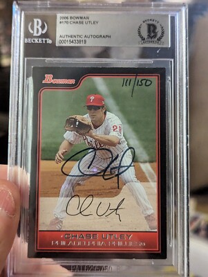 Chase Utley Signed 2006 Bowman Card /150 PHILADELPHIA Beckett ...