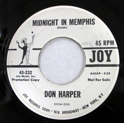 DON HARPER 45 midnight In Memphis / Blue Flute VG++ on Joy PROMO jazz ...