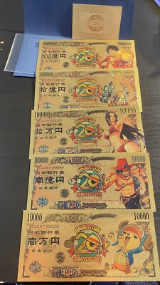 Set of 5 One Piece Gold Banknote Anime Monkey D Luffy | eBay