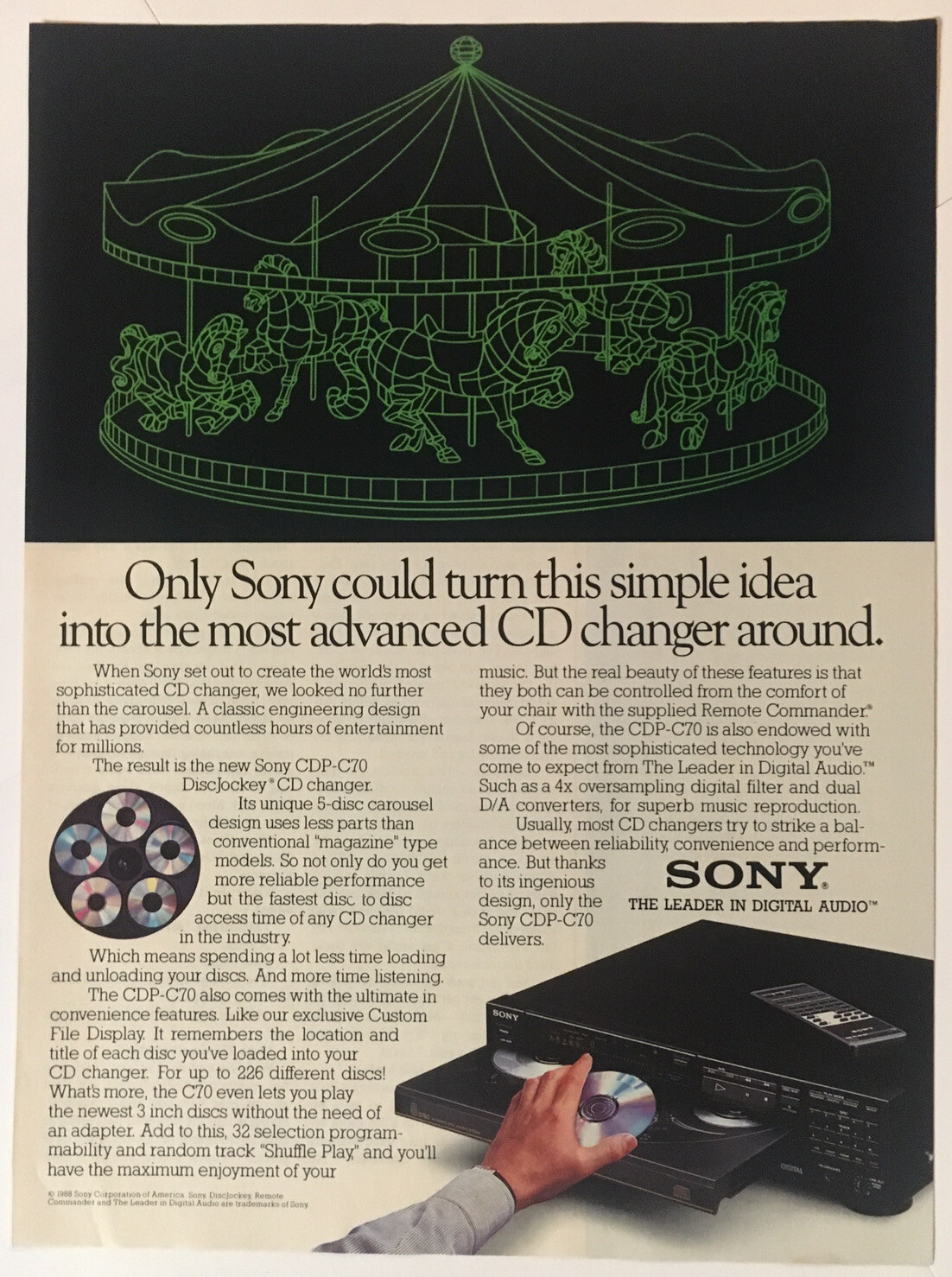 Sony CD Changer Carousel 1988 Vintage Print Ad 8x11 Inches Wall Decor ...