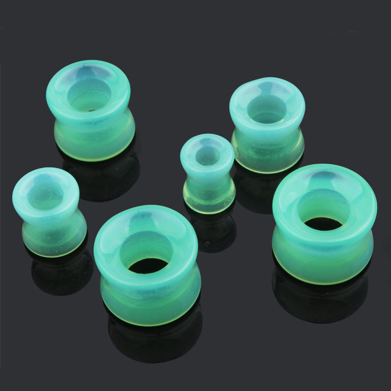 2PCS Ear Plugs Double Flared Flesh Tunnels Glass Round Ear Guages Ear ...