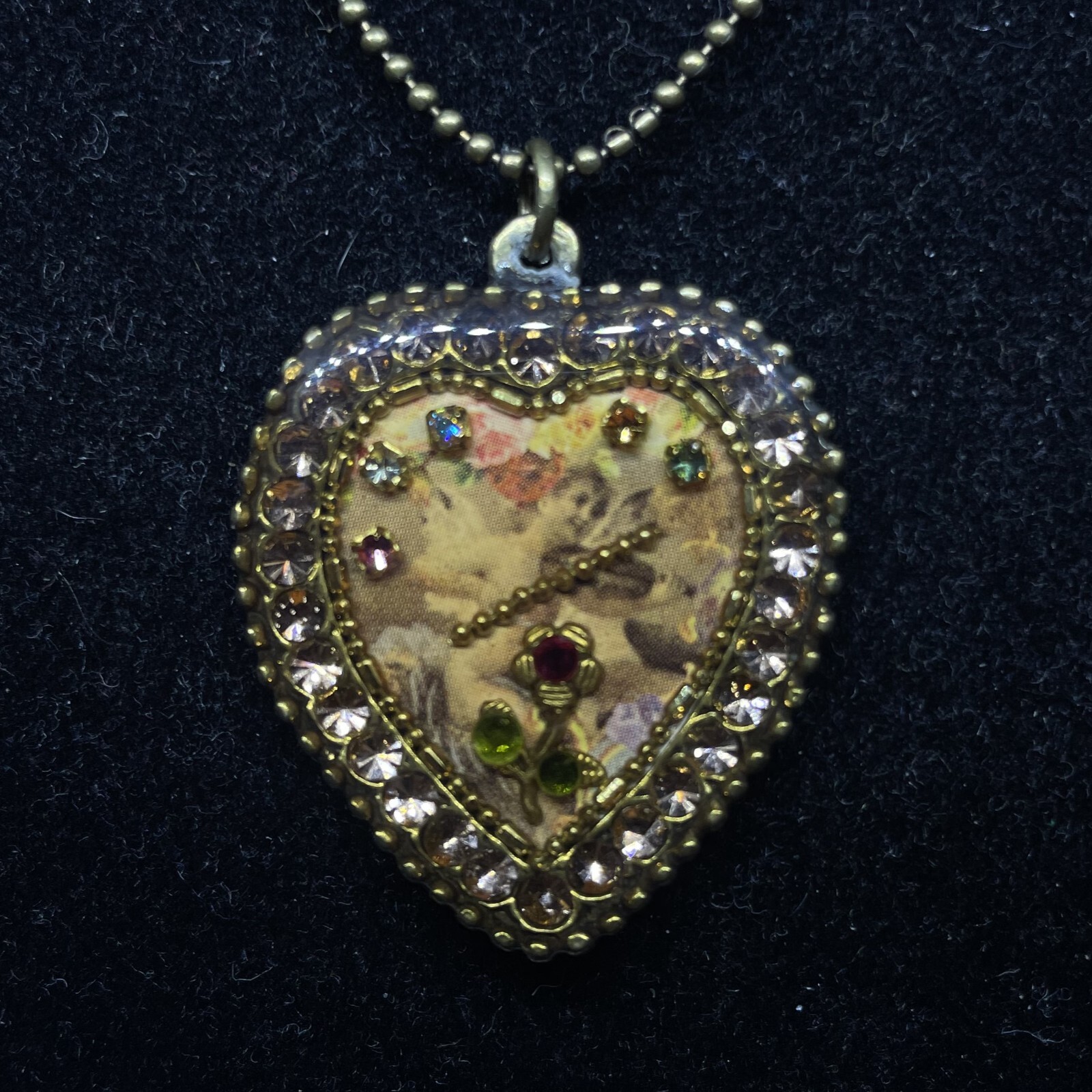 Necklace Lovely Michal NEGRIN crystals heart shape Angel Cherub flowers ...