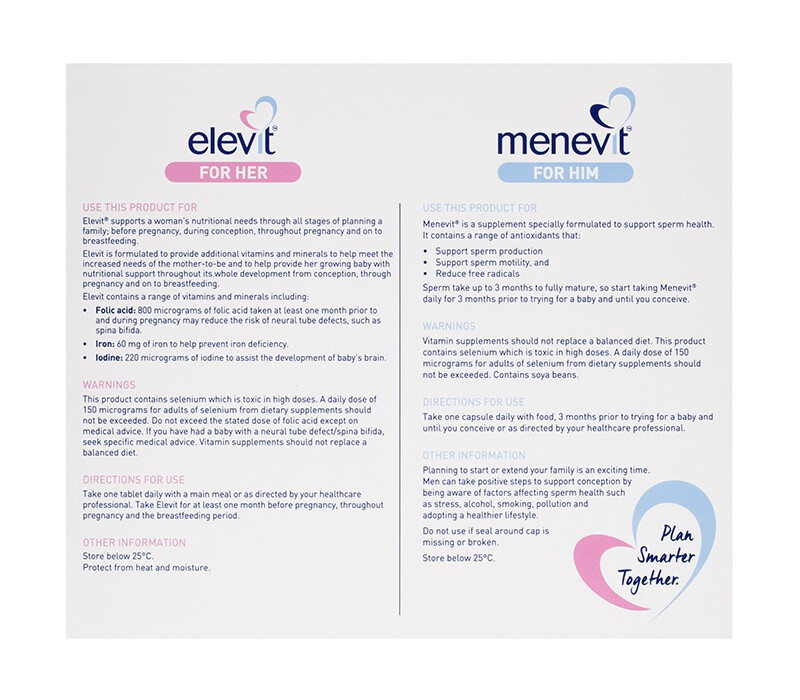 Elevit 100 Tablets & Menevit 30 Capsules Pregnancy Planning Kit Combo ...