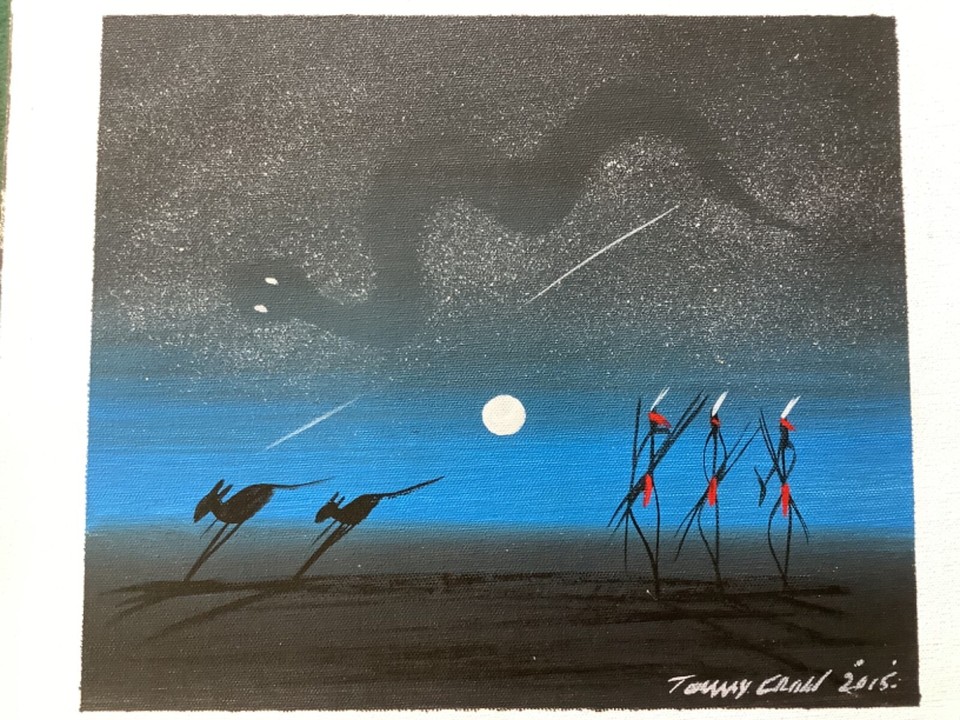 TOMMY CROW SUNSET DREAMING PAINTING ON CANVAS 40cm X 34cm 100% ORIGINAL ...