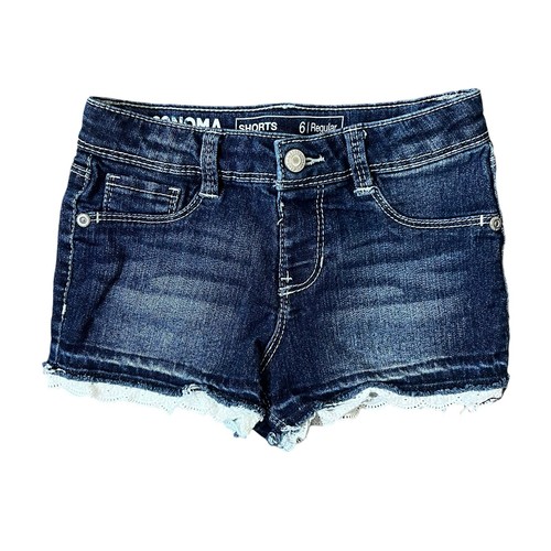 Sonoma Girls Shorts Size 6 Blue Denim Cutoffs White Lace Trim Hem ...