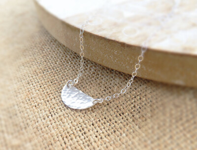 Hammered half moon charm 925 Sterling Silver Charm layering Necklace 18 ...