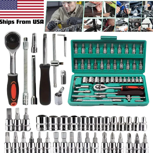 46PCS 1/4 inch Drive Socket Set,Metric Ratchet Wrench Set with 4-14mm ...