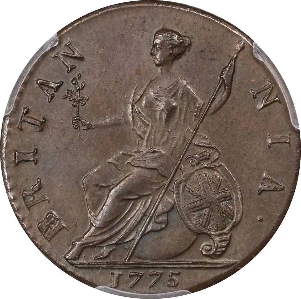 GREAT BRITAIN GEORGE III 1775 HALF PENNY, UNCIRCULATED, PCGS CERTIFIED ...