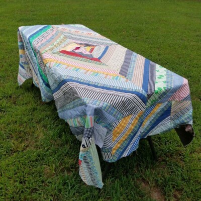 Vtg Foundation String Quilt Top Stripes Plaids Florals Great Scraps ...