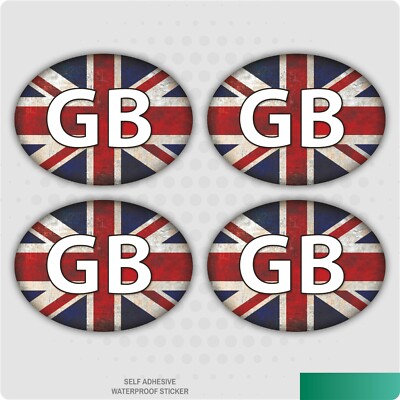 4 x GB Car Stickers - Union Jack Grunge Oval Self-Adhesive Vinyl Car ...