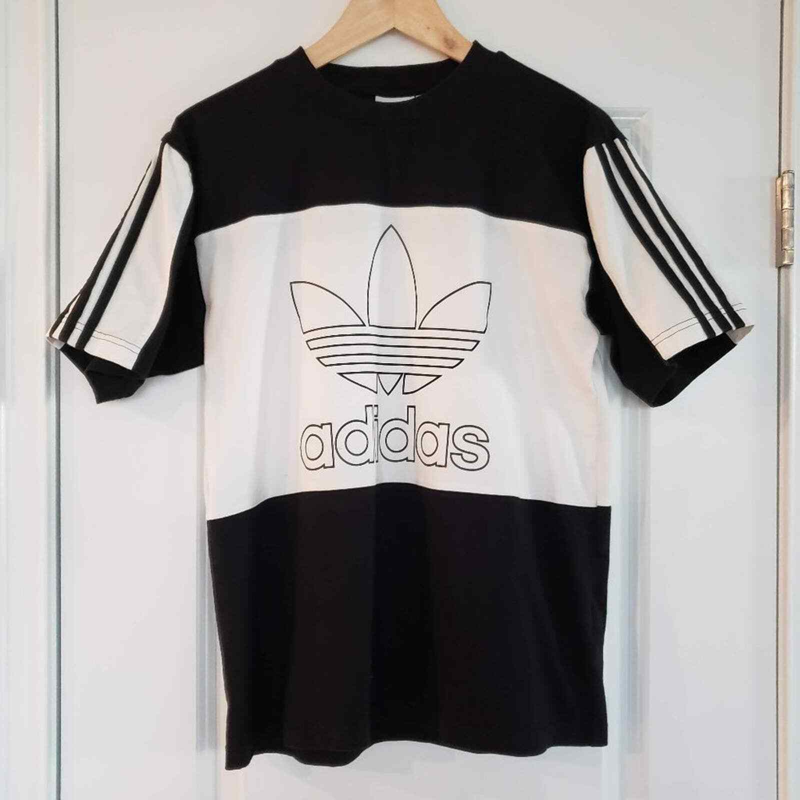 Adidas Retro Strip Shoulder Color Panel Logo Shirt S - Gem