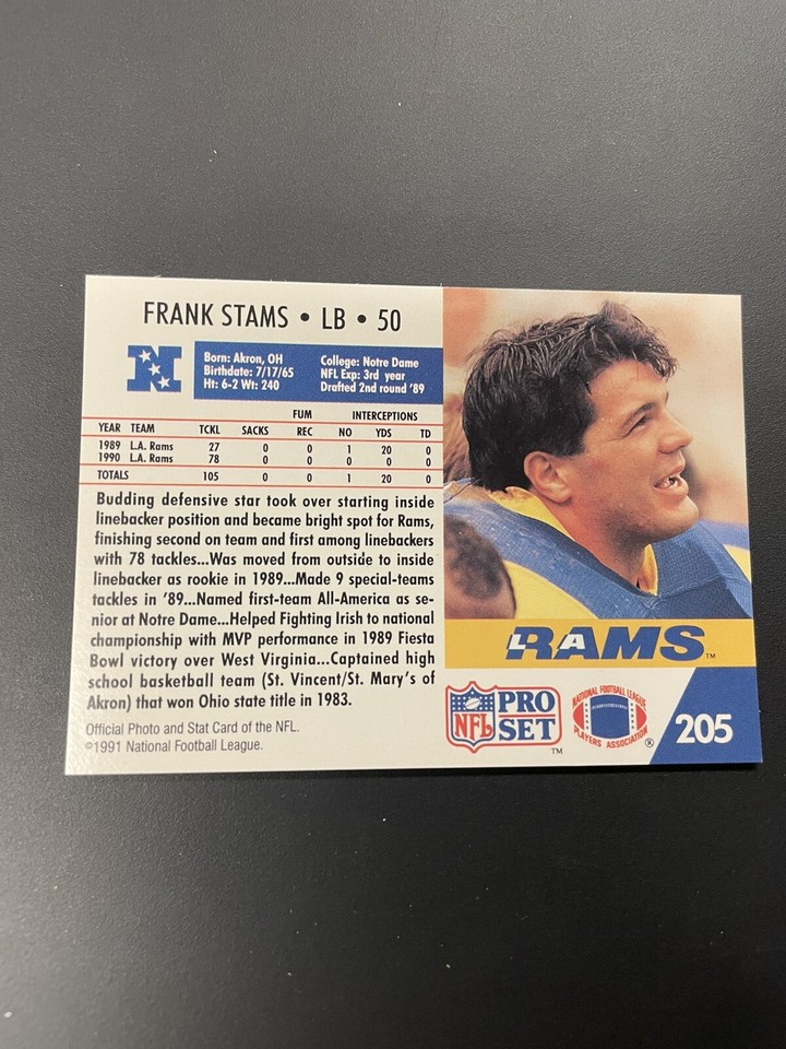 1991 Pro Set Football Card #205 Frank Stams | eBay
