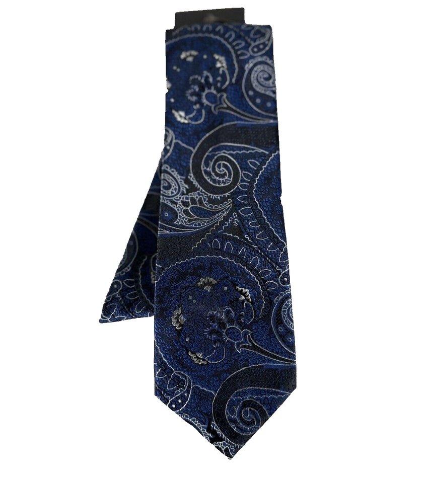 Fratello Men's Necktie & Hanky Set Royal Blue Black Silver Polyester 3. ...