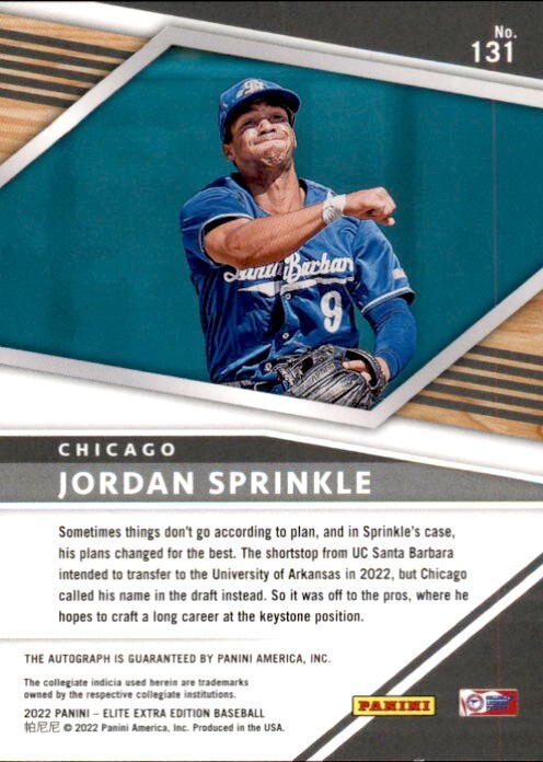 Jordan Sprinkle 2022 Panini Elite Extra Edition Autograph #131 White ...