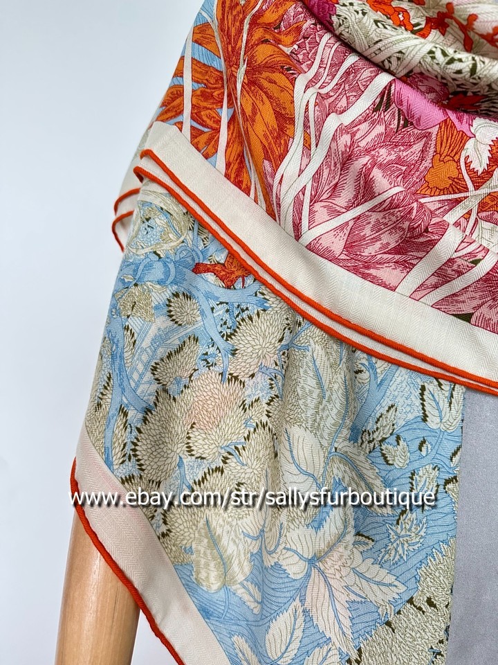 Sallys Boutique 70% Cashmere 30% Silk Wrap Scarf Nature Print 2 Face ...