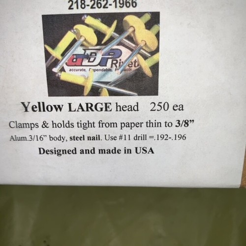 LARGE HEAD YELLOW RIVETS POP RIVET 250ct. 3/16" RACING FASTENER IMCA ...