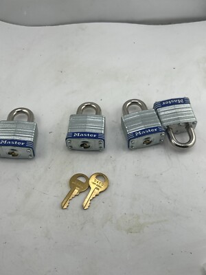 QTY 4 Vintage Master Lock No. 1 Laminated Hardened Padlock with Key | eBay