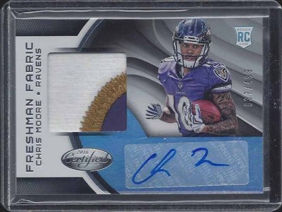 CHRIS MOORE 2016 CERTIFIED FRESHMAN FABRIC 3 COLOR ROOKIE PATCH AUTO RC ...