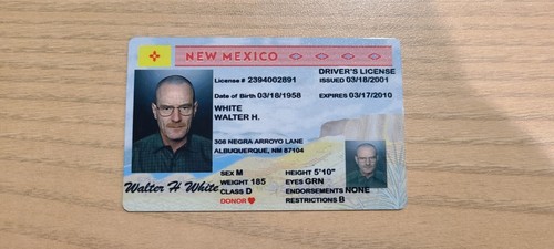 Walter White Breaking Bad Novelty ID License | eBay