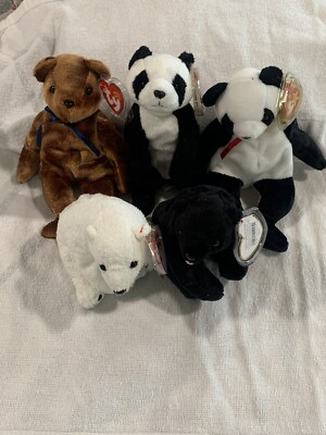 Ty Beanie Babies Lot Of 5 Bears: Cinders, Aurora, Ted-e, China ...