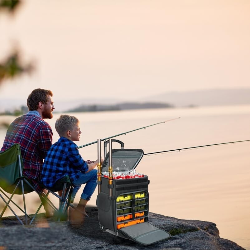 Rolling Tackle Box with Cooler, Large Fishing Bag with Wheels for 5 ...