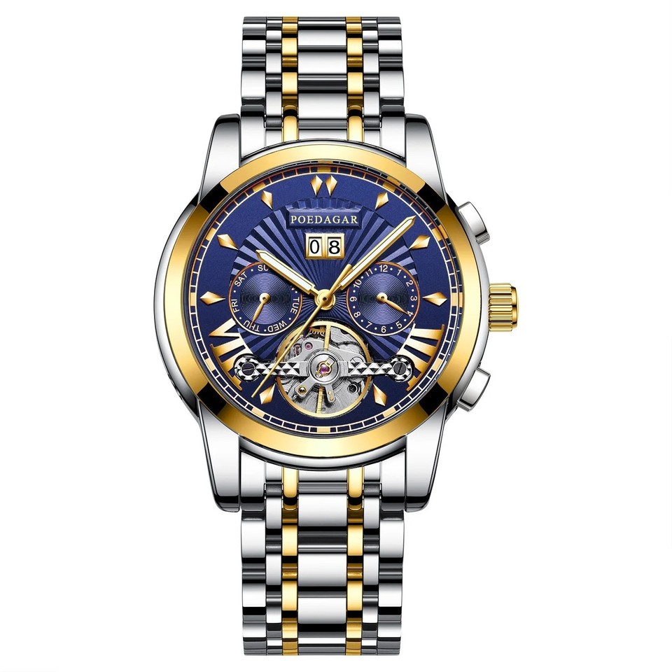 Automatic Mechanical Watch 41mm Skeleton Flywheel Multifunction ...
