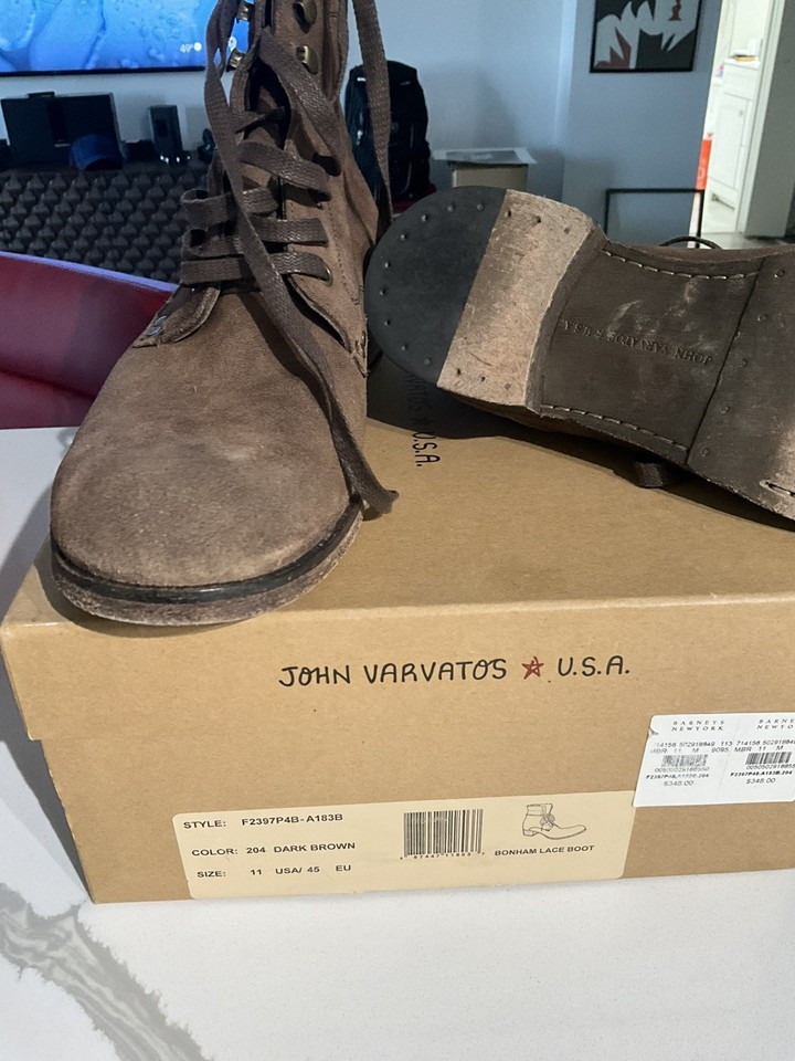 John Varvatos Bonham Boots Mens Brown Suede Combat Lace Up Size 11M | eBay