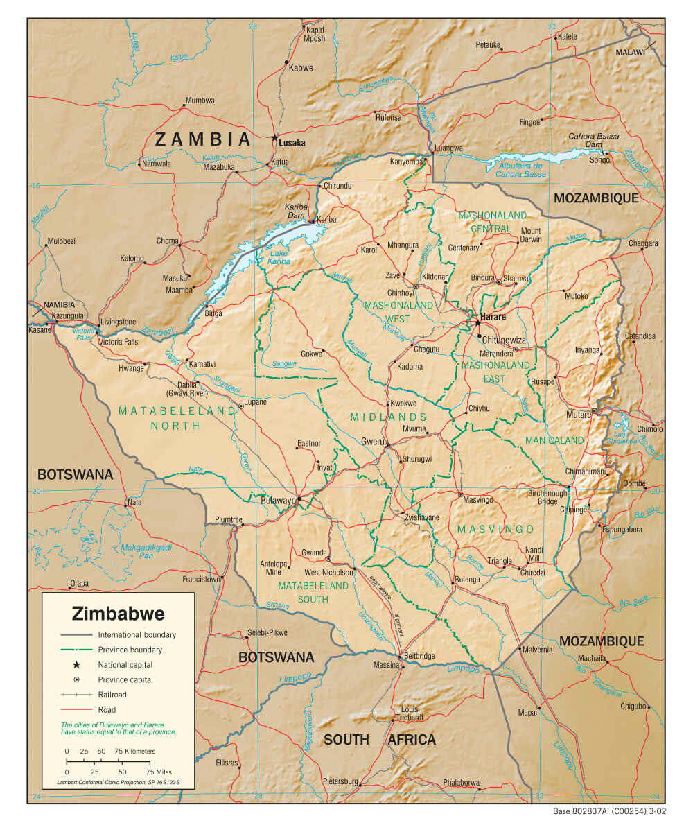 Zimbabwe Physical Geography Physiographic Map Country Nation Poster ...