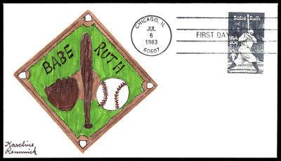 1983 Babe Ruth FDC- KAROLINE REMMICK Hand Painted Cachet | eBay