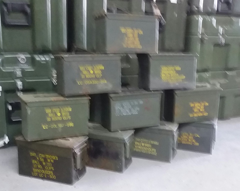 US Military Surplus 50 CAL M2A1 Ammo Cans LOT OF 10 Airtight Steel 12x6 ...