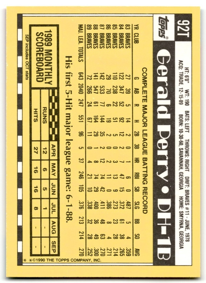 1990 Topps Traded Gerald Perry Kansas City Royals #92T | eBay