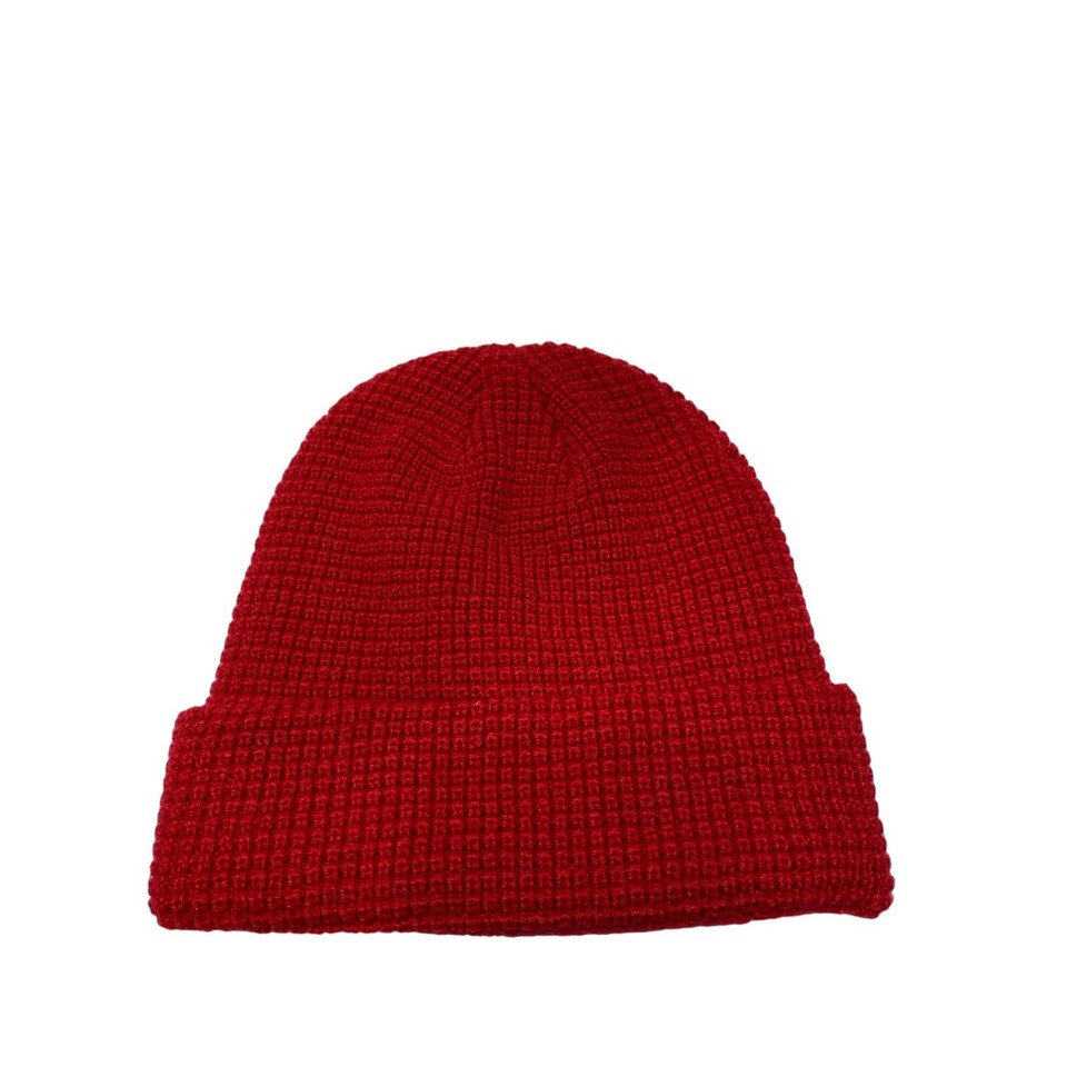 Yea.Nice Beanie Soft Acrylic Cherry Red Folded Waffle Weave Beanie Hat ...