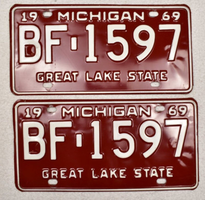 1969 MICHIGAN LICENSE PLATE SET BF 1597 original | eBay