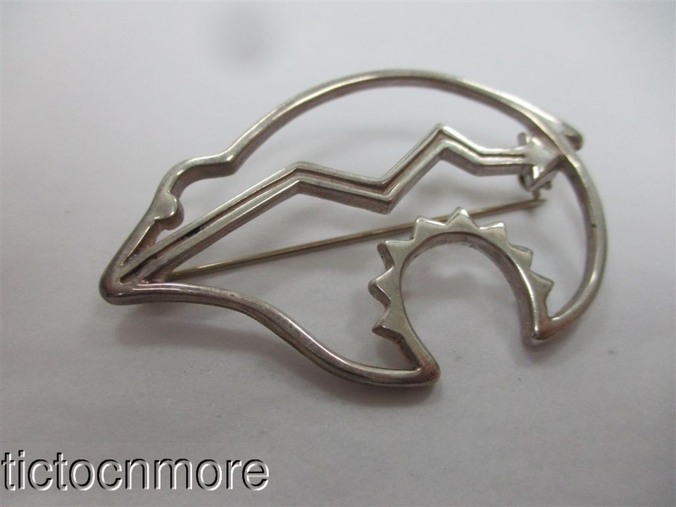 VINTAGE SIGNED RW NAVAJO INDIAN GREAT BEAR HEARTLINE ARROW ROCK ART PIN ...