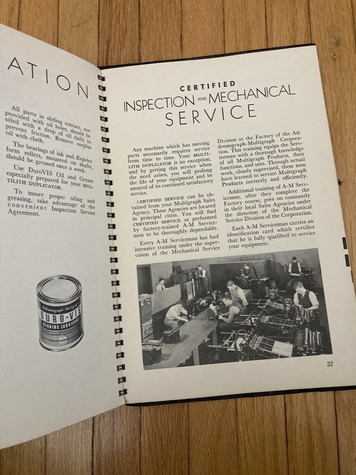 Multigraph Multilith Offset Duplicator Class 1250 Reference Manual 1941 ...
