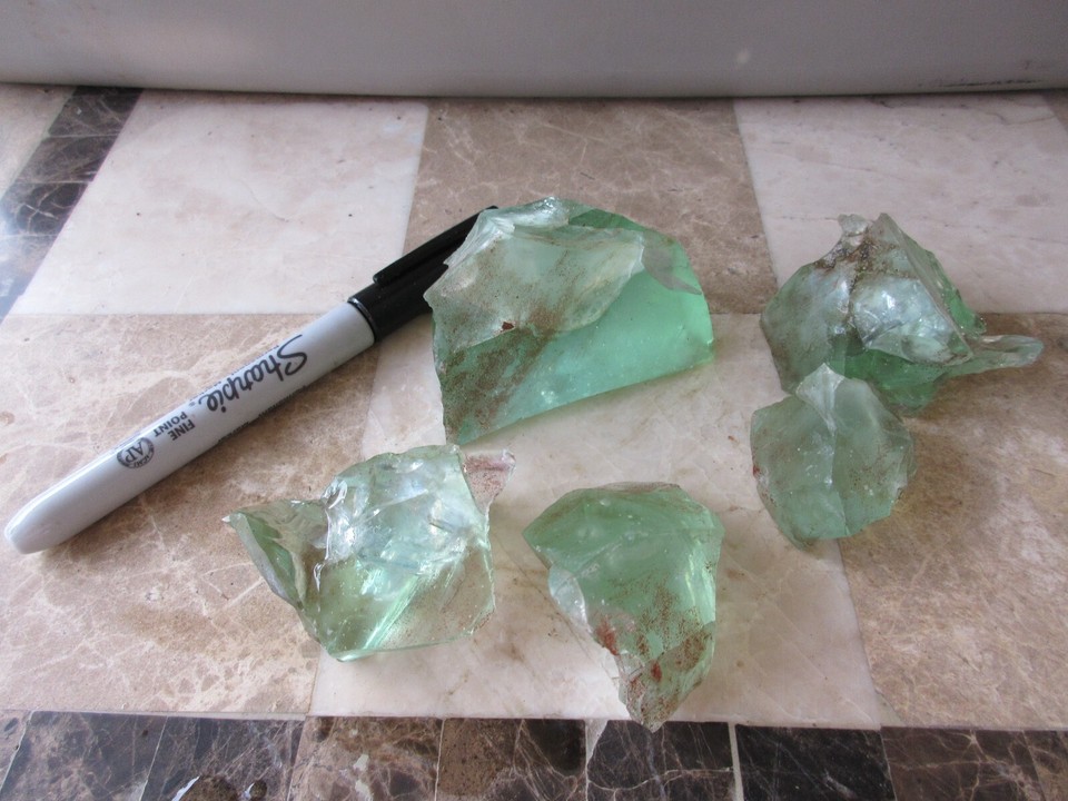 Clear Green Slag Glass Small 5 Chunks 10 oz Rock Landscaping Aquarium ...