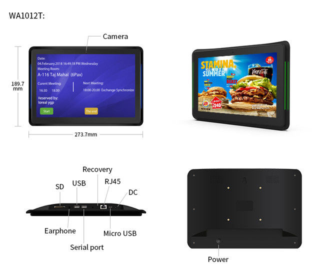 WA1012T 10.1 Inch Android Meeting Room Display Tablet Wall Mount RK3288 ...