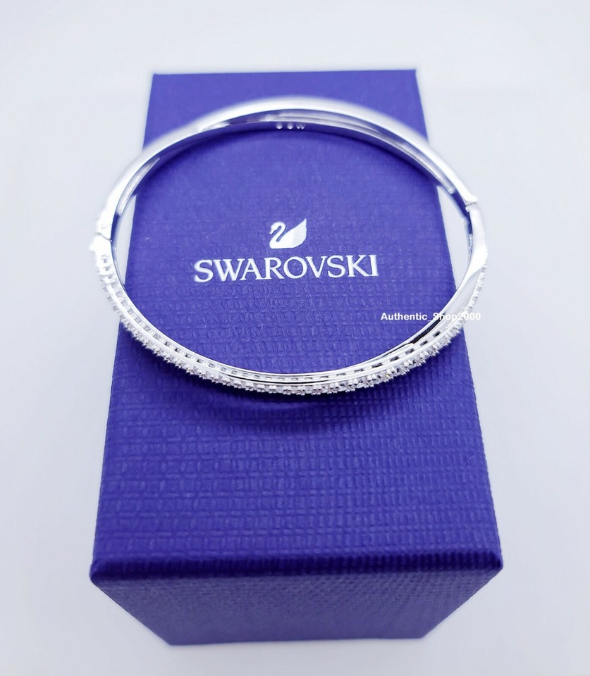 NEW Authentic SWAROVSKI Rhodium Crystal Pavé Twist Rows Bangle Bracelet ...