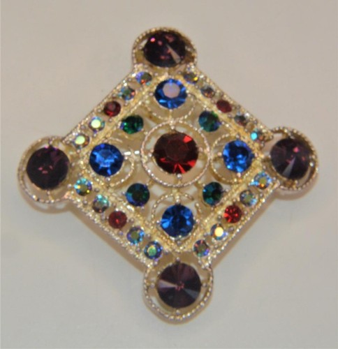 Vintage Silvertone Multicolor Rhinestones RHOMBUS Shape Pin Brooch | eBay